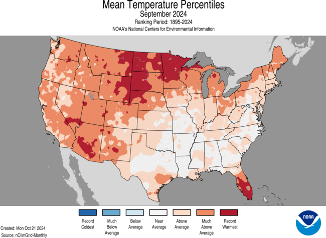 Second-Warmest September Recorded in the U.S. and Globally