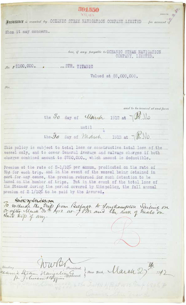 Page from Original Titanic Insurance Policy Sells at Auction for $25K